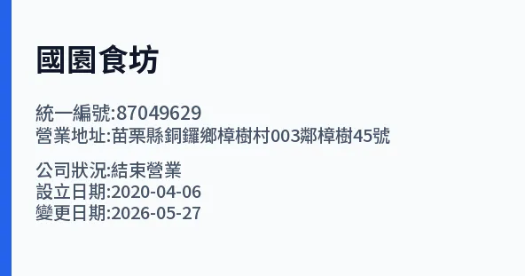 國園食坊的照片-統編 87049629(苗栗縣) 公司登記資料與營業項目詳細圖表