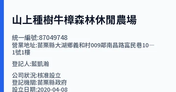 山上種樹牛樟森林休閒農場的照片-統編 87049748(苗栗縣) 公司登記資料與營業項目詳細圖表
