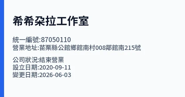 希希朶拉工作室的照片-統編 87050110(苗栗縣) 公司登記資料與營業項目詳細圖表