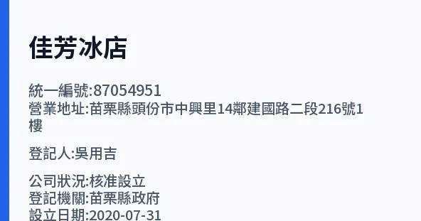 佳芳冰店的照片-統編 87054951(苗栗縣) 公司登記資料與營業項目詳細圖表
