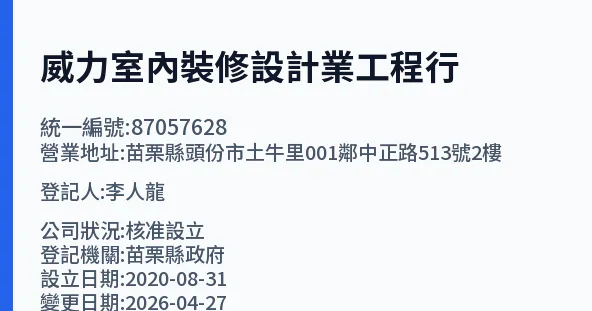 威力室內裝修設計業工程行的照片-統編 87057628(苗栗縣) 公司登記資料與營業項目詳細圖表