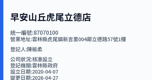 早安山丘虎尾立德店的照片-統編 87070100(雲林縣) 公司登記資料與營業項目詳細圖表