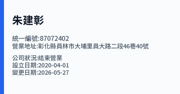 朱建彰的照片-統編 87072402(彰化縣) 公司登記資料與營業項目詳細圖表