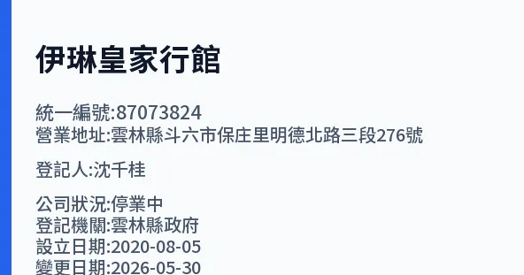 伊琳皇家行館的照片-統編 87073824(雲林縣) 公司登記資料與營業項目詳細圖表