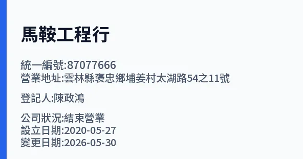 馬鞍工程行的照片-統編 87077666(雲林縣) 公司登記資料與營業項目詳細圖表