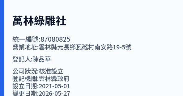 萬林綠雕社的照片-統編 87080825(雲林縣) 公司登記資料與營業項目詳細圖表