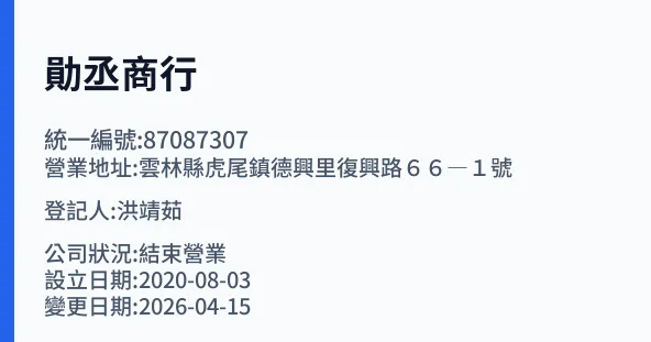 勛丞商行的照片-統編 87087307(雲林縣) 公司登記資料與營業項目詳細圖表