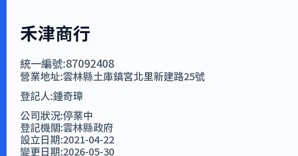 禾津商行的照片-統編 87092408(雲林縣) 公司登記資料與營業項目詳細圖表
