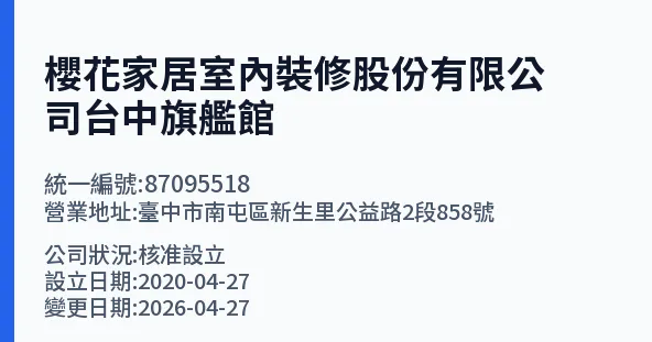 櫻花家居室內裝修股份有限公司台中旗艦館的照片-統編 87095518(臺中市) 公司登記資料與營業項目詳細圖表