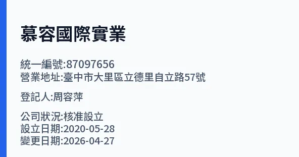 慕容國際實業的照片-統編 87097656(臺中市) 公司登記資料與營業項目詳細圖表
