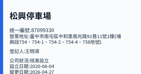 松興停車場的照片-統編 87099330(臺中市) 公司登記資料與營業項目詳細圖表
