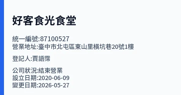 好客食光食堂的照片-統編 87100527(臺中市) 公司登記資料與營業項目詳細圖表