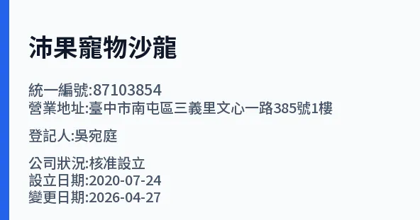 沛果寵物沙龍的照片-統編 87103854(臺中市) 公司登記資料與營業項目詳細圖表