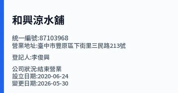 和興涼水舖的照片-統編 87103968(臺中市) 公司登記資料與營業項目詳細圖表