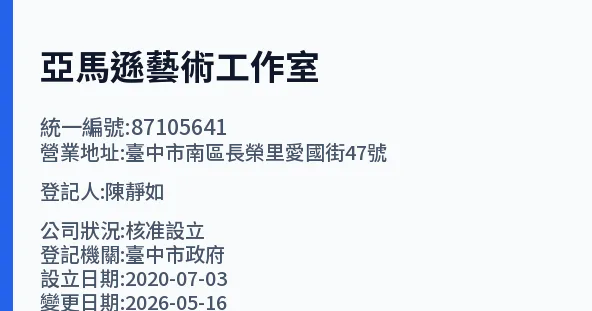 亞馬遜藝術工作室的照片-統編 87105641(臺中市) 公司登記資料與營業項目詳細圖表