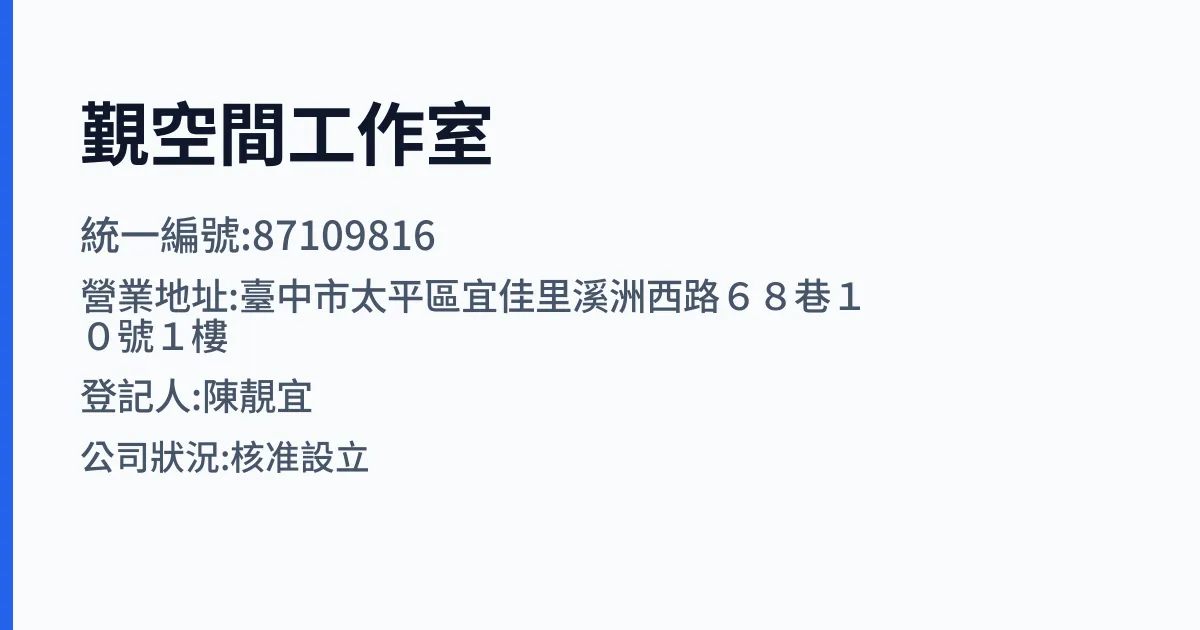 覲空間工作室 - 統編 87109816(臺中市) 公司登記資料與營業項目詳細圖表