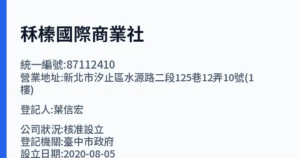 秝榛國際商業社的照片-統編 87112410(新北市) 公司登記資料與營業項目詳細圖表