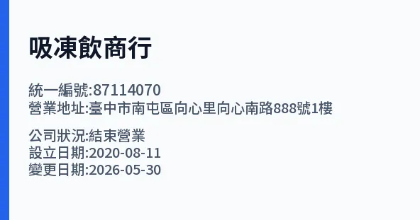 吸凍飲商行的照片-統編 87114070(臺中市) 公司登記資料與營業項目詳細圖表