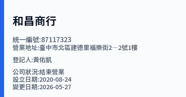 和昌商行的照片-統編 87117323(臺中市) 公司登記資料與營業項目詳細圖表