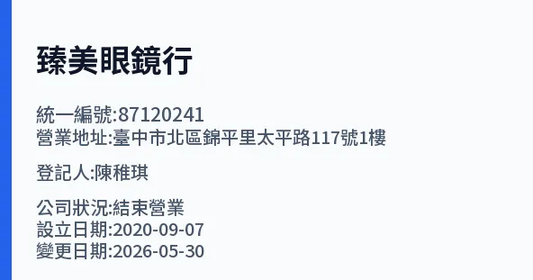 臻美眼鏡行的照片-統編 87120241(臺中市) 公司登記資料與營業項目詳細圖表