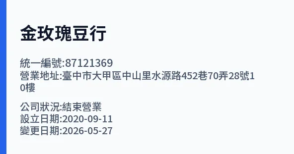 金玫瑰豆行的照片-統編 87121369(臺中市) 公司登記資料與營業項目詳細圖表