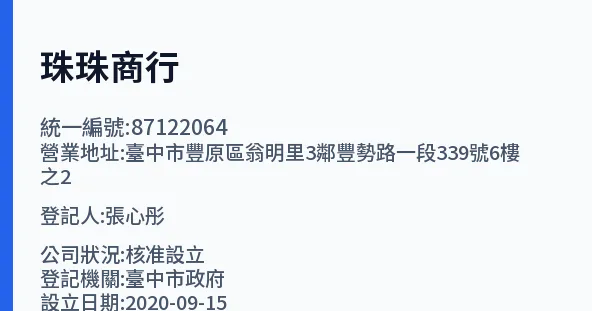 珠珠商行的照片-統編 87122064(臺中市) 公司登記資料與營業項目詳細圖表