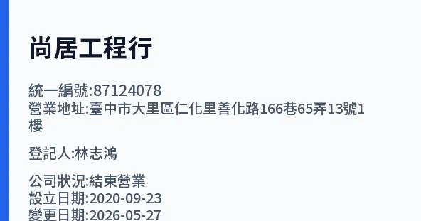 尚居工程行的照片-統編 87124078(臺中市) 公司登記資料與營業項目詳細圖表