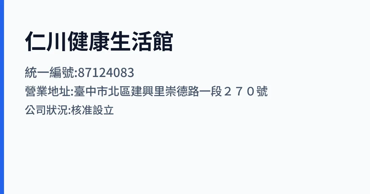 仁川健康生活館 - 統編 87124083(臺中市) 公司登記資料與營業項目詳細圖表