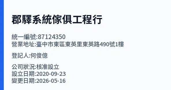 郡驛系統傢俱工程行的照片-統編 87124350(臺中市) 公司登記資料與營業項目詳細圖表