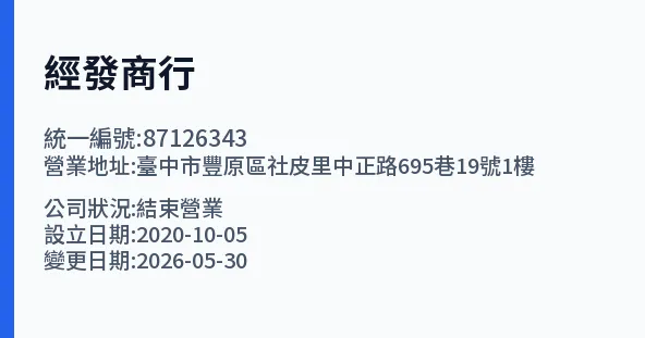 經發商行的照片-統編 87126343(臺中市) 公司登記資料與營業項目詳細圖表