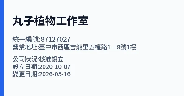 丸子植物工作室的照片-統編 87127027(臺中市) 公司登記資料與營業項目詳細圖表