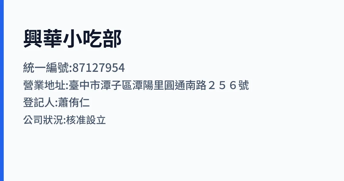 興華小吃部 - 統編 87127954(臺中市) 公司登記資料與營業項目詳細圖表