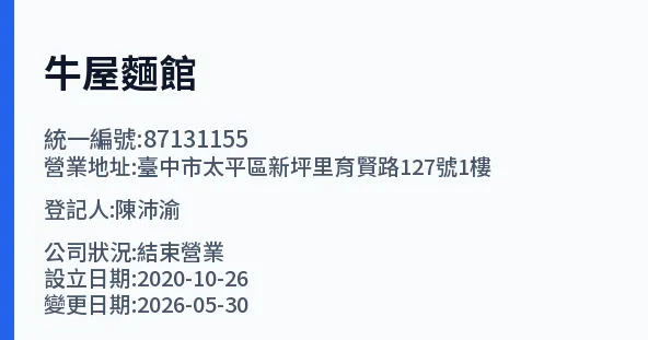 牛屋麵館的照片-統編 87131155(臺中市) 公司登記資料與營業項目詳細圖表