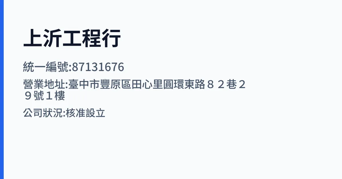 上沂工程行 - 統編 87131676(臺中市) 公司登記資料與營業項目詳細圖表