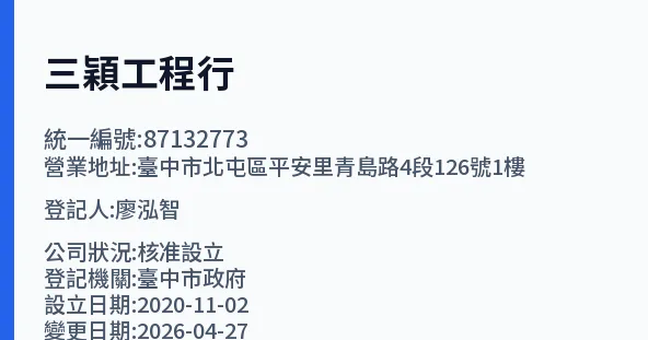 三穎工程行的照片-統編 87132773(臺中市) 公司登記資料與營業項目詳細圖表