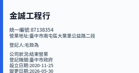 金誠工程行的照片-統編 87138354(臺中市) 公司登記資料與營業項目詳細圖表
