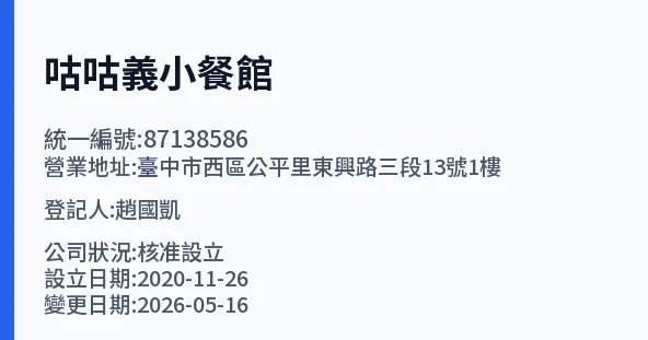 咕咕義小餐館的照片-統編 87138586(臺中市) 公司登記資料與營業項目詳細圖表