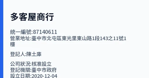 多客屋商行的照片-統編 87140611(臺中市) 公司登記資料與營業項目詳細圖表