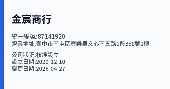 金宸商行的照片-統編 87141920(臺中市) 公司登記資料與營業項目詳細圖表