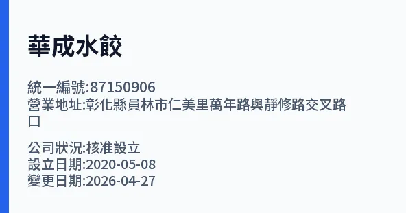 華成水餃的照片-統編 87150906(彰化縣) 公司登記資料與營業項目詳細圖表