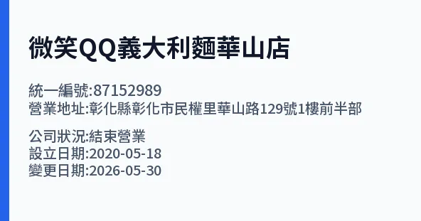 微笑QQ義大利麵華山店的照片-統編 87152989(彰化縣) 公司登記資料與營業項目詳細圖表