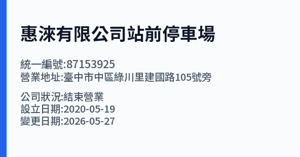惠淶有限公司站前停車場的照片-統編 87153925(臺中市) 公司登記資料與營業項目詳細圖表