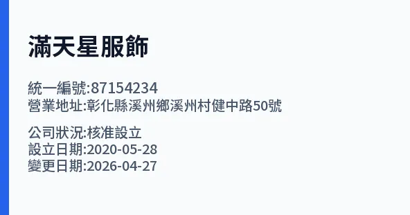 滿天星服飾的照片-統編 87154234(彰化縣) 公司登記資料與營業項目詳細圖表