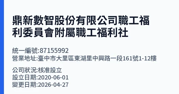鼎新數智股份有限公司職工福利委員會附屬職工福利社的照片-統編 87155992(臺中市) 公司登記資料與營業項目詳細圖表