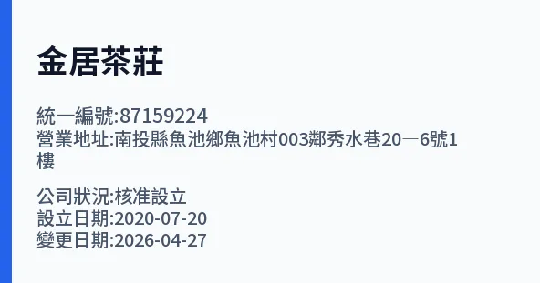 金居茶莊的照片-統編 87159224(南投縣) 公司登記資料與營業項目詳細圖表
