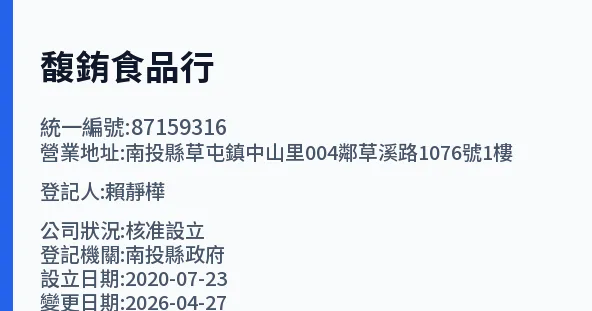 馥銪食品行的照片-統編 87159316(南投縣) 公司登記資料與營業項目詳細圖表