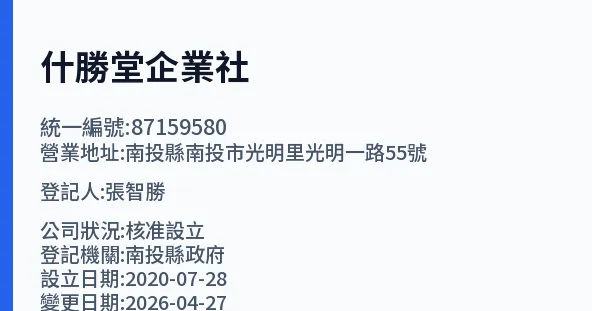 什勝堂企業社的照片-統編 87159580(南投縣) 公司登記資料與營業項目詳細圖表