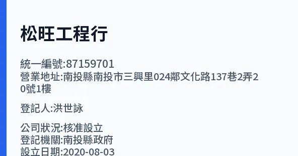 松旺工程行的照片-統編 87159701(南投縣) 公司登記資料與營業項目詳細圖表