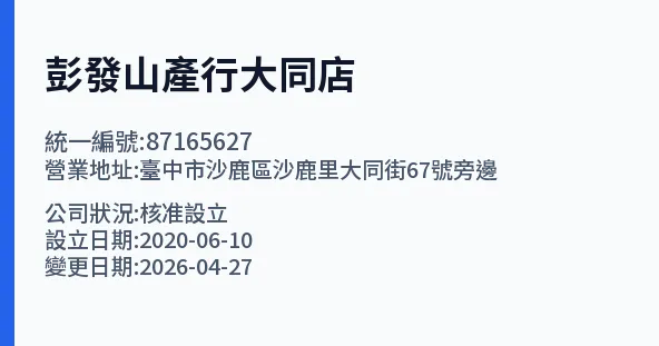 彭發山產行大同店的照片-統編 87165627(臺中市) 公司登記資料與營業項目詳細圖表