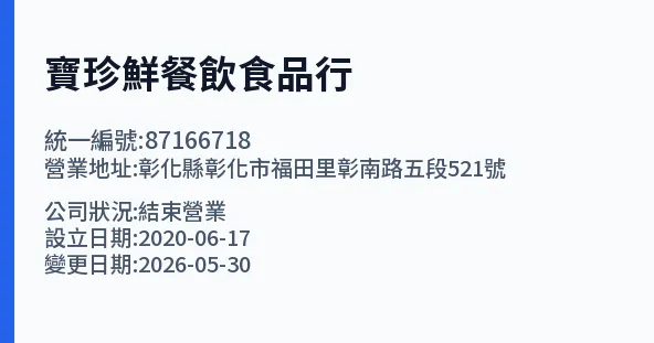 寶珍鮮餐飲食品行的照片-統編 87166718(彰化縣) 公司登記資料與營業項目詳細圖表
